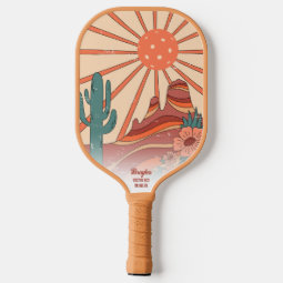 Desert Sunset Cactus Mesa Mountains Custom Text Pickleball Paddle | Zazzle