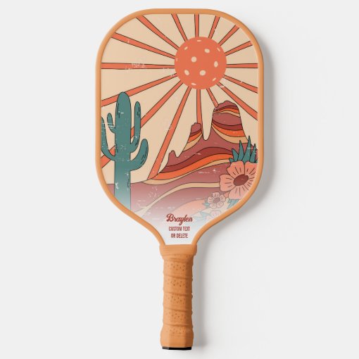 Desert Sunset Cactus Mesa Mountains Custom Text Pickleball Paddle | Zazzle
