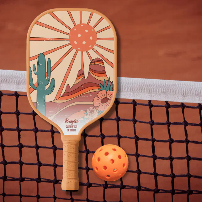 Desert Sunset Cactus Mesa Mountains Custom Text Pickleball Paddle | Zazzle