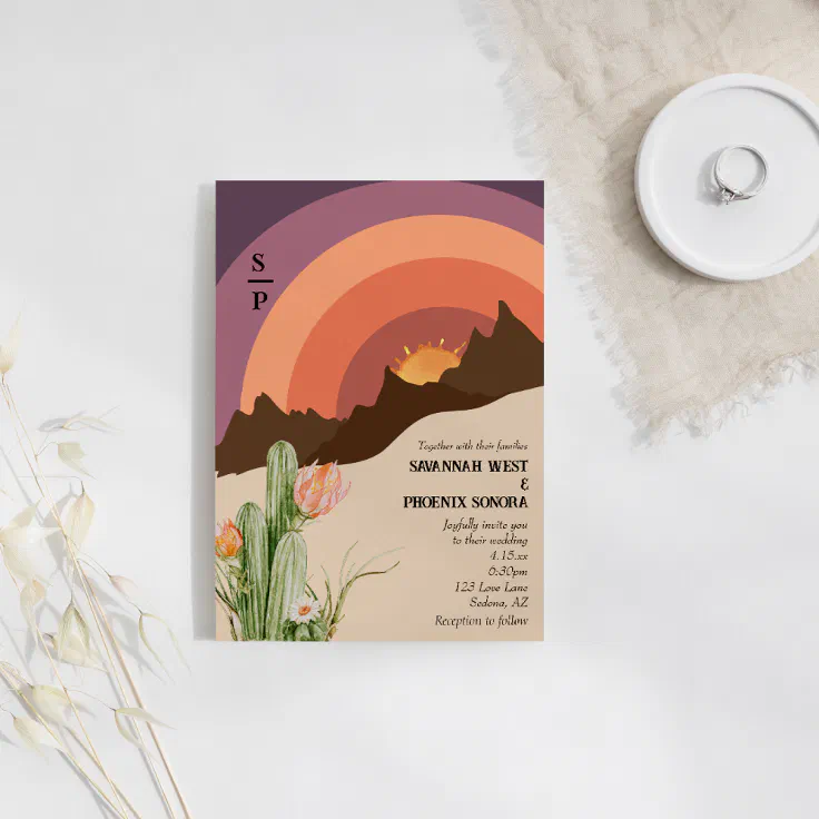 Desert Sunset Destination Wedding Monogram Invitation | Zazzle