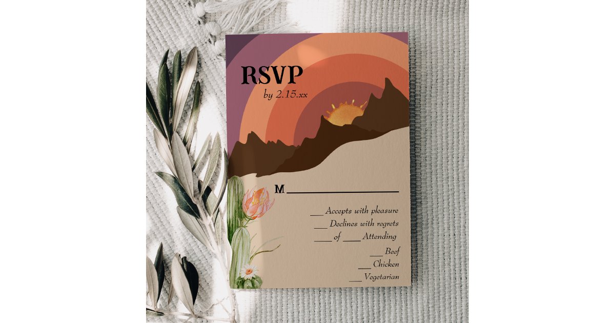 Desert Sunset Destination Wedding RSVP Card | Zazzle