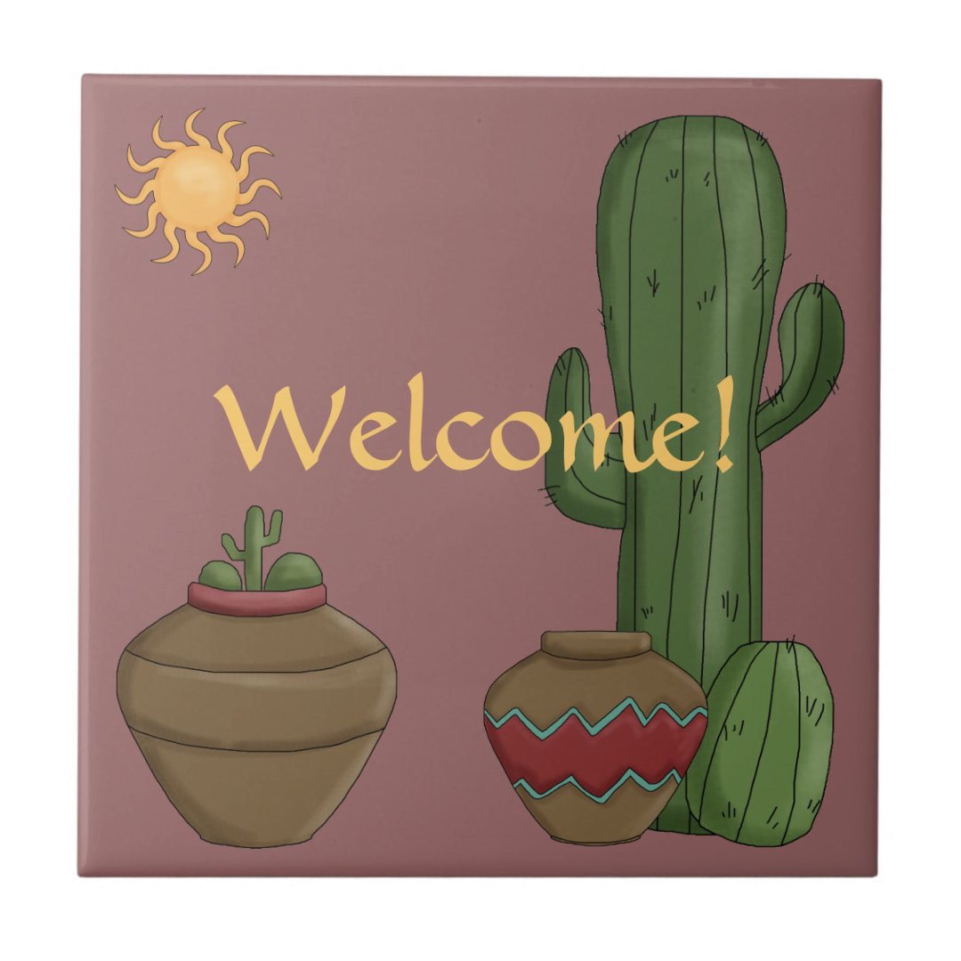 Desert Warm Welcome Greeting - American Southwest Tile | Zazzle