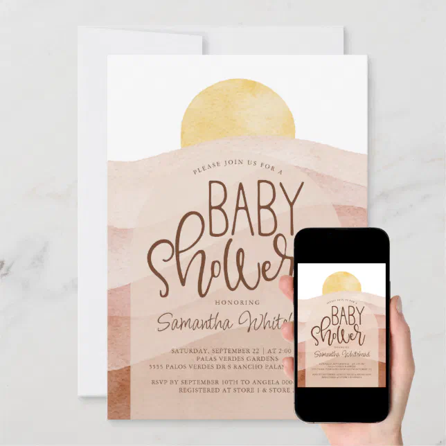Desert Watercolor Sunset Baby Shower Invitation | Zazzle