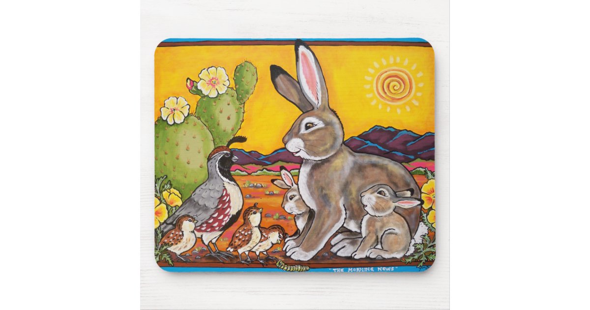 Desert Wildlife Rabbit Quail Yellow Sunrise Cactus Mouse Pad | Zazzle