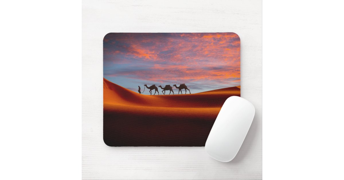 Deserts | Man & Camels in the Sand Dunes Mouse Pad | Zazzle