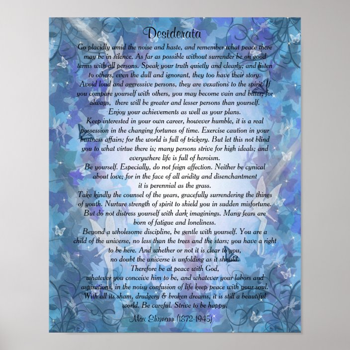 Desiderata "desired things" Blue Fairie background Poster | Zazzle.com