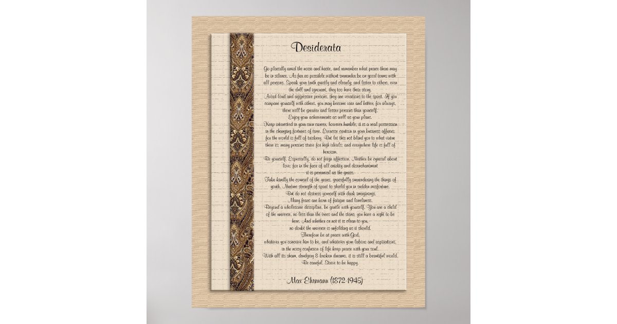 Desiderata "desired things" Brown design Poster | Zazzle