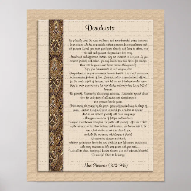 Desiderata "desired things" Brown design Poster | Zazzle
