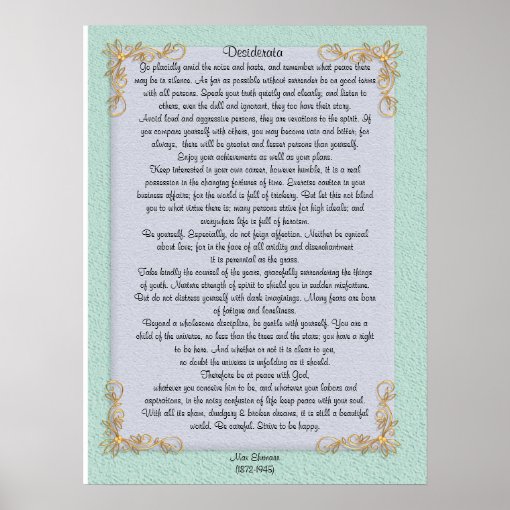 Desiderata "desired things", customizable colors poster | Zazzle