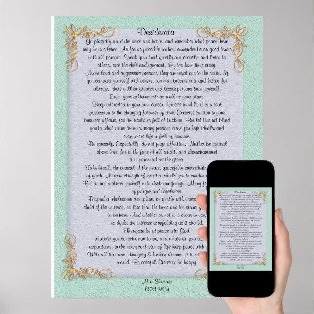 Desiderata "desired things", customizable colors poster | Zazzle