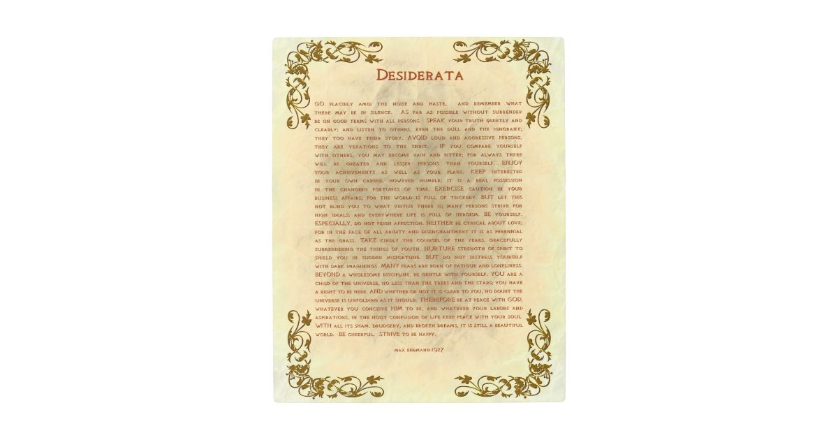 DESIDERATA (DESIRED THINGS) Gold Filigree Trim Met Metal Print | Zazzle