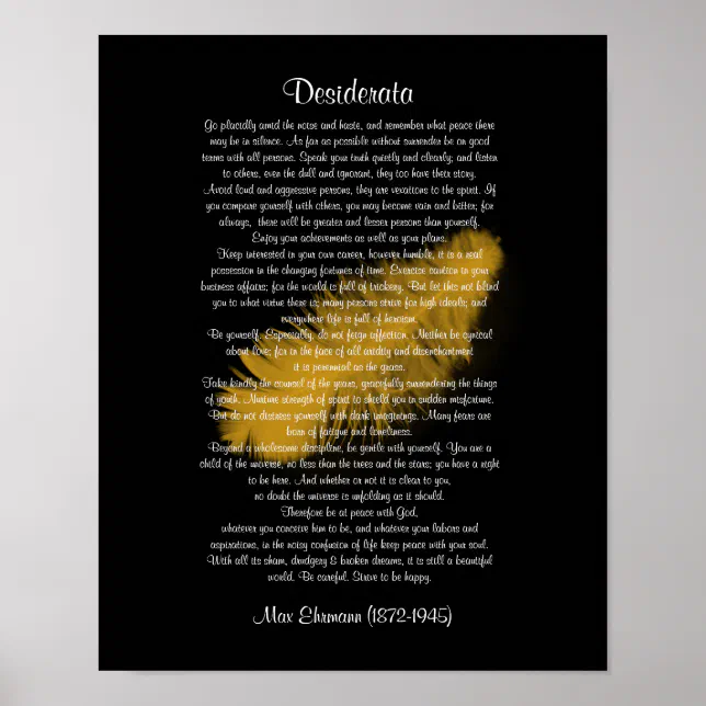 Desiderata "desired things" Golden feather black Poster | Zazzle