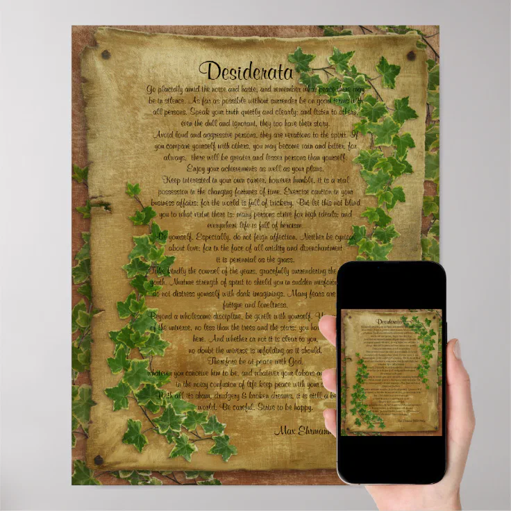 Desiderata "desired things",Ivy on parchment Poster | Zazzle