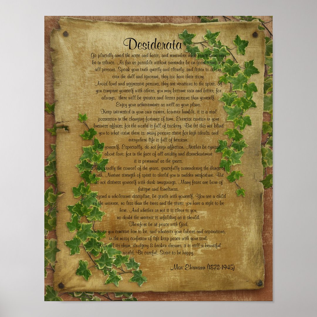 Desiderata "desired things",Ivy on parchment Poster | Zazzle