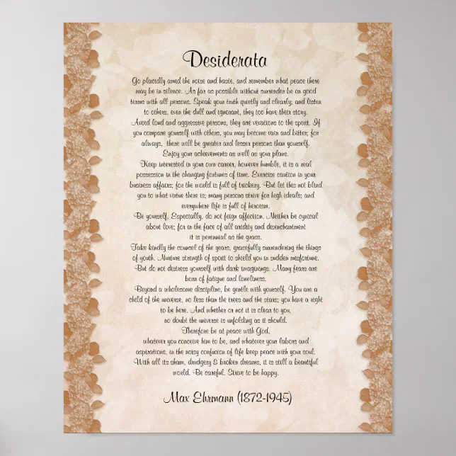 Desiderata "desired things" parchment floral poster | Zazzle