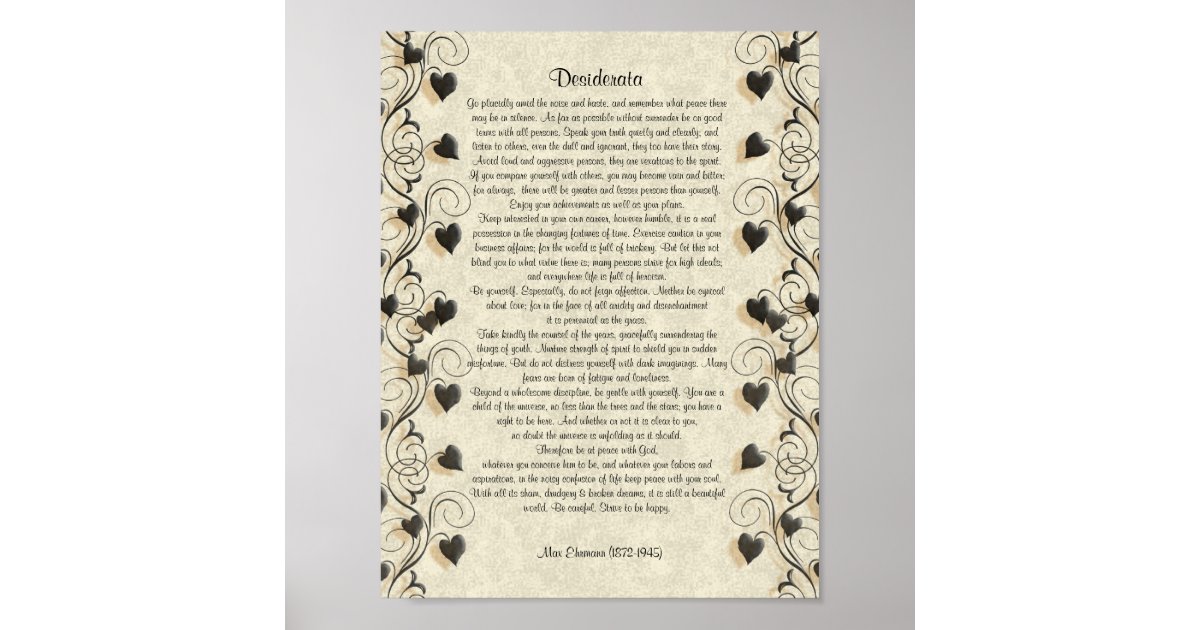 Desiderata "desired things", prose on parchment poster | Zazzle