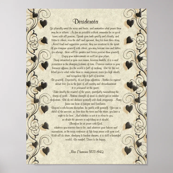 Desiderata "desired things", prose on parchment poster | Zazzle
