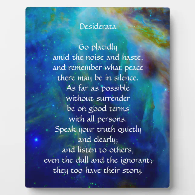Desiderata Go Placidly Plaque | Zazzle