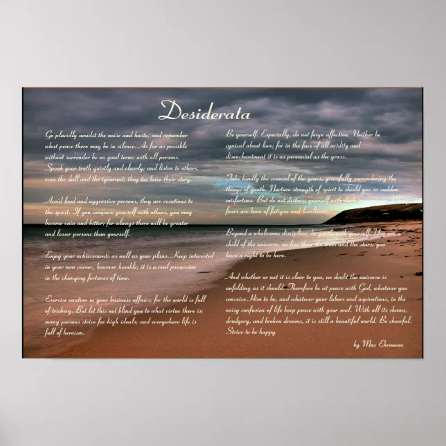 Desiderata Inspirational Poem and Seashore Poster | Zazzle