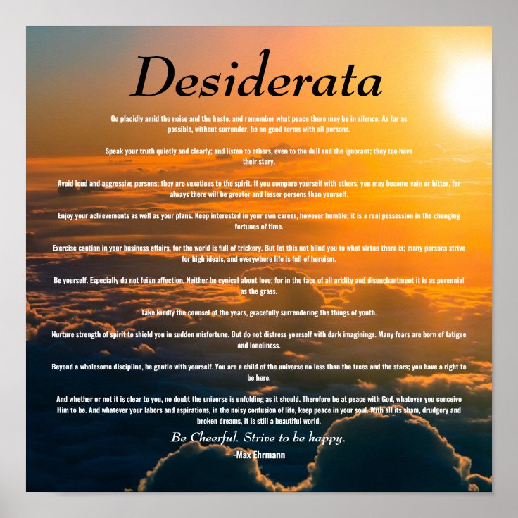 Desiderata, Inspiring Poem about Life Poster | Zazzle