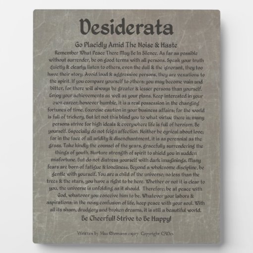 Desiderata on Gray Marble Plaque | Zazzle