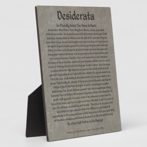 Desiderata on Gray Marble Plaque | Zazzle