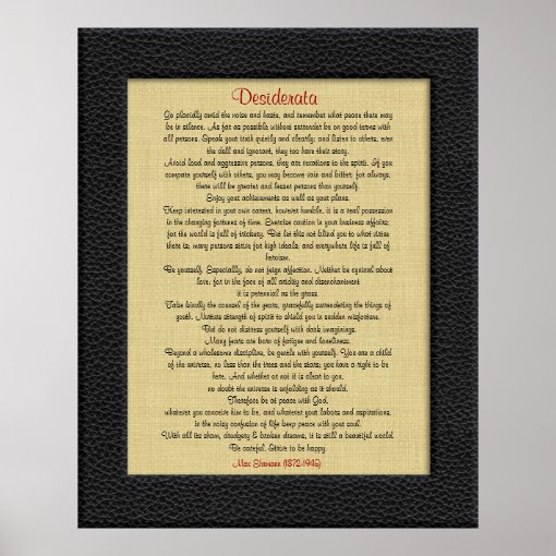 Desiderata on Linen leather look frame Poster | Zazzle