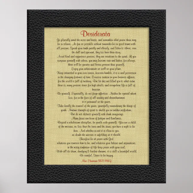 Desiderata on Linen leather look frame Poster | Zazzle
