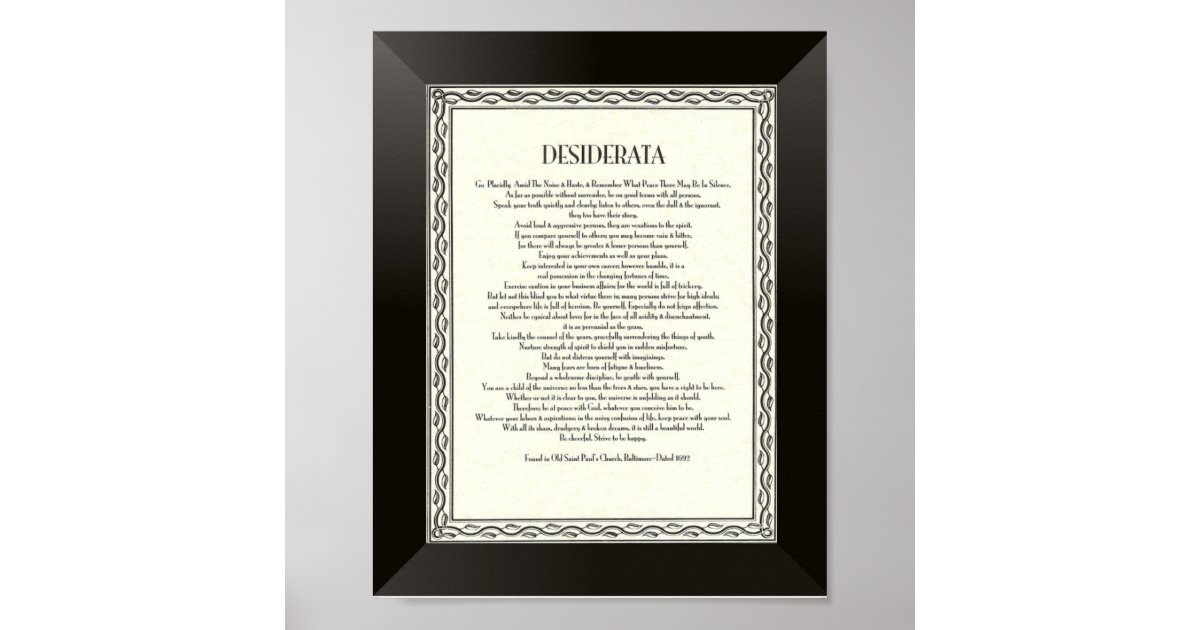 DESIDERATA Poem by Max Ehrmann Poster | Zazzle