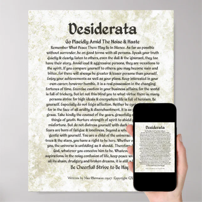 DESIDERATA Poem Max Ehrmann-Medieval Calligraphy Poster | Zazzle