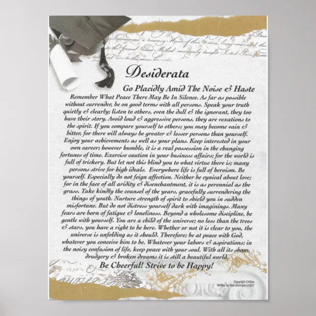 DESIDERATA Poem=Max Ehrmann=On Graduation Scroll Poster | Zazzle