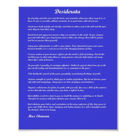 Desiderata poem on blue background photo print | Zazzle.com