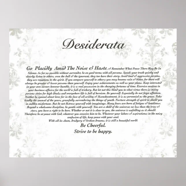 Desiderata Poem on Faded Antique Wallpaper Poster | Zazzle