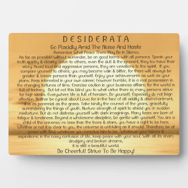 Desiderata Poem on Sunset Plaque | Zazzle