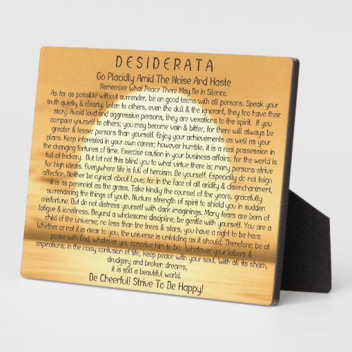 Desiderata Poem on Sunset Plaque | Zazzle