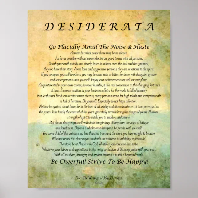 Desiderata Poem on Watercolor Forest Poster | Zazzle