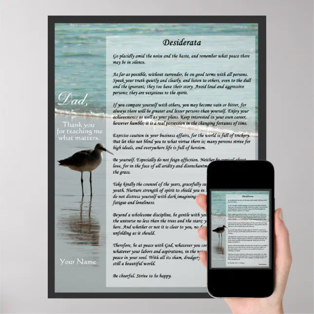 Desiderata Poem - Seagull on Beach Scene Poster | Zazzle