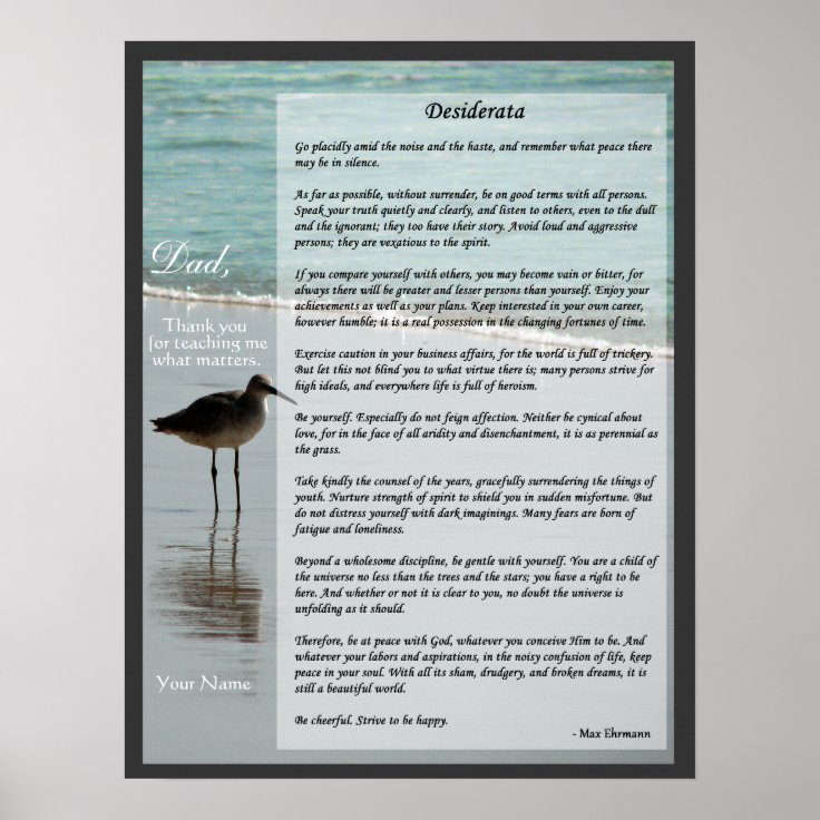 Desiderata Poem - Seagull on Beach Scene Poster | Zazzle