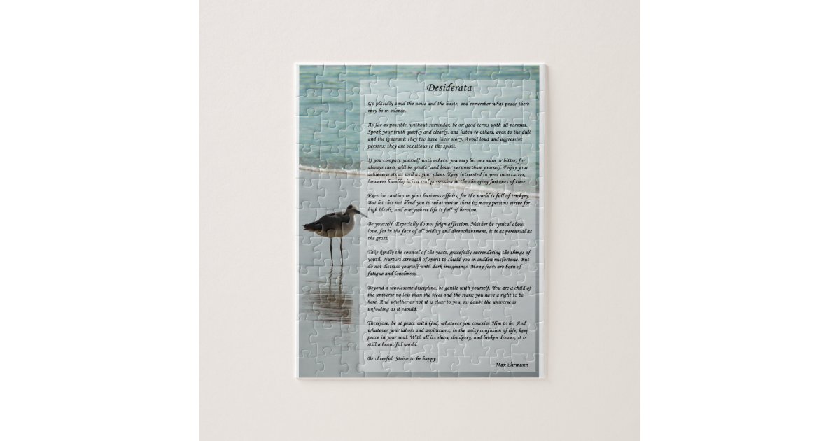 Desiderata Poem - Seagull on the Beach Scene Jigsaw Puzzle | Zazzle