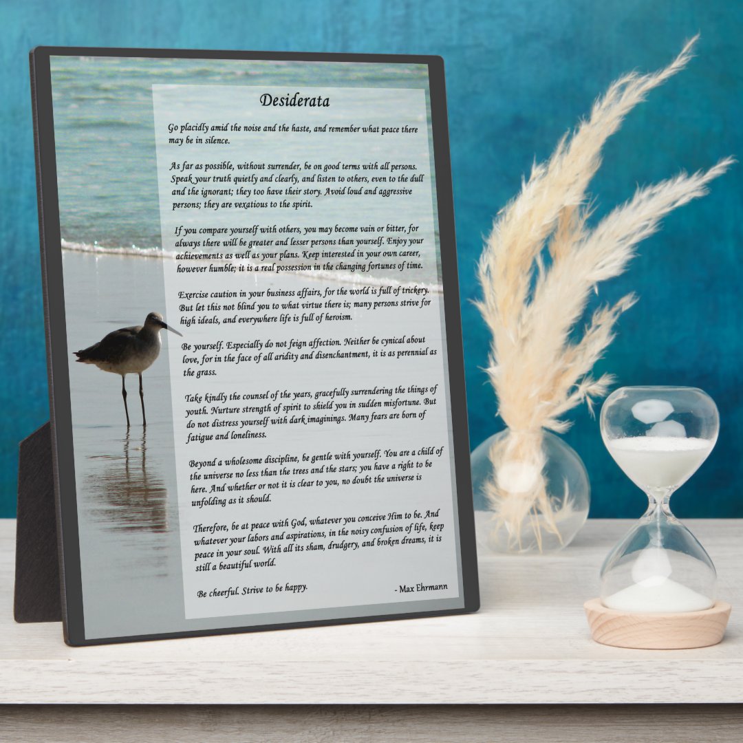 Desiderata Poem - Seagull on the Beach Scene Plaque | Zazzle