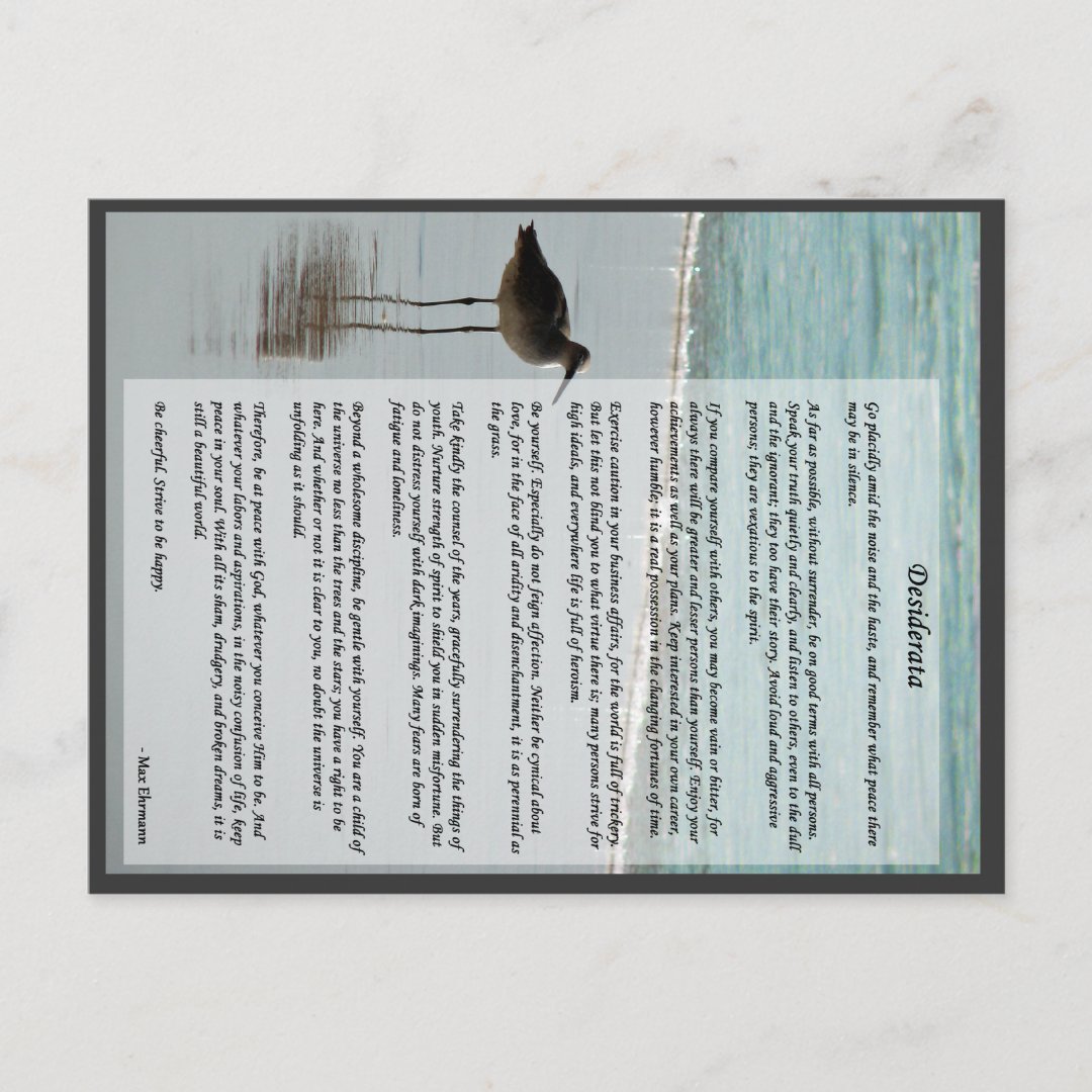 Desiderata Poem - Seagull on the Beach Scene Postcard | Zazzle