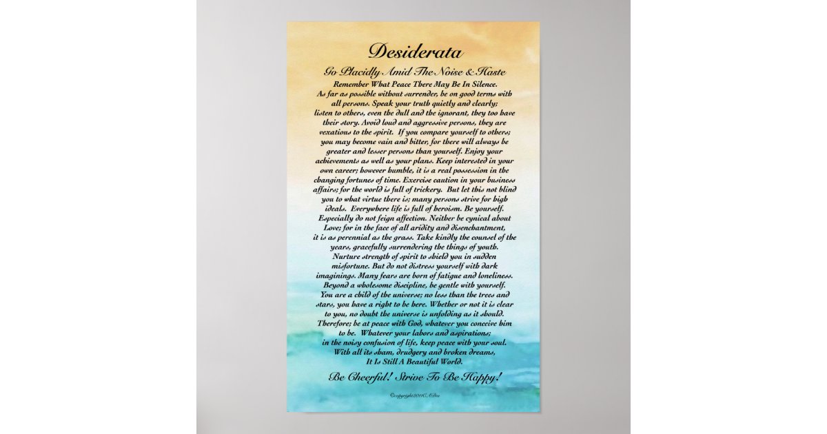 Desiderata Poem Watercolor Turbulent Ocean Sunset Poster | Zazzle