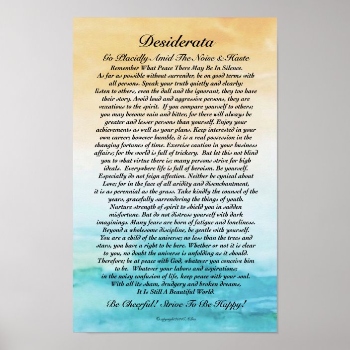 Desiderata Poem Watercolor Turbulent Ocean Sunset Poster | Zazzle.com