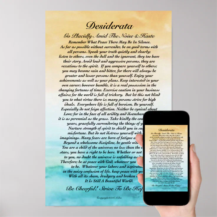 Desiderata Poem Watercolor Turbulent Ocean Sunset Poster | Zazzle