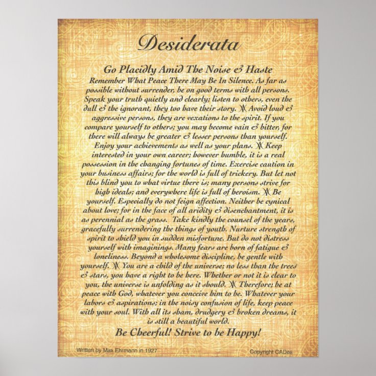 DESIDERATA Poster by Max Ehrmann=16x20 Fossil | Zazzle