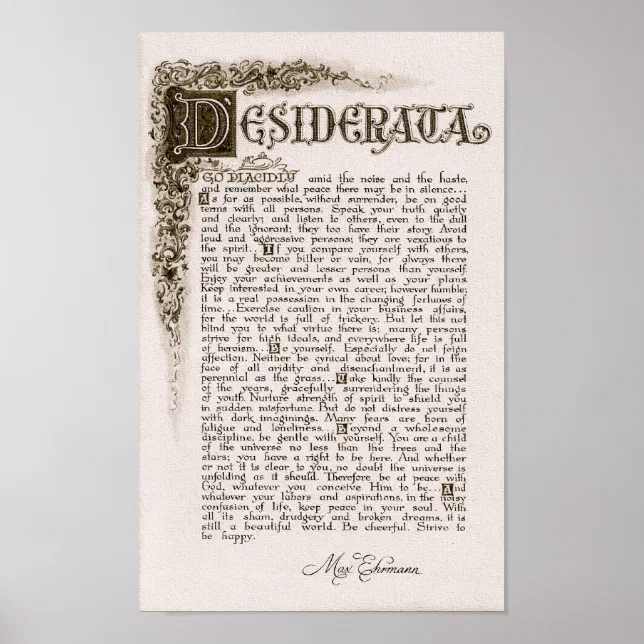 DESIDERATA Poster by Max Ehrmann=Charcoal | Zazzle