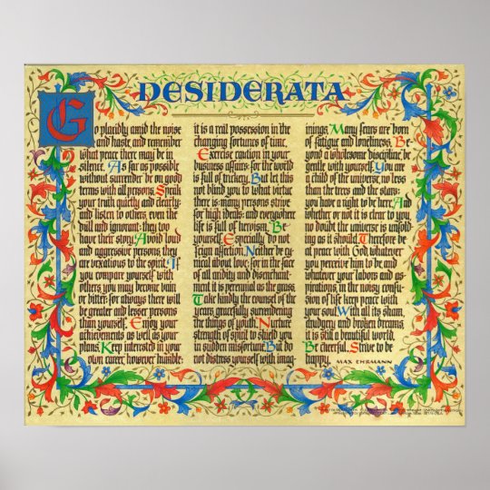 DESIDERATA Poster by Max Ehrmann=Florentine II | Zazzle.com