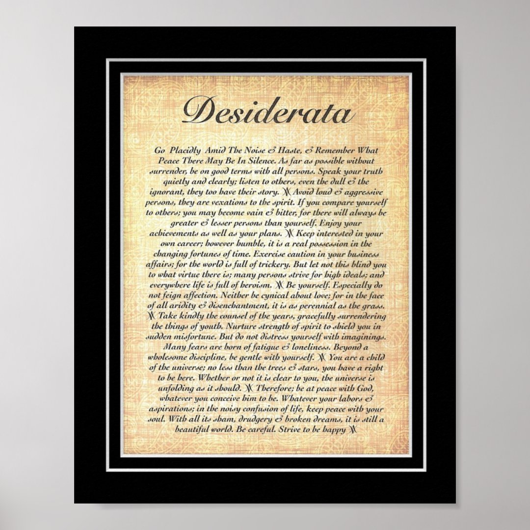 DESIDERATA Poster by Max Ehrmann=Fossil | Zazzle