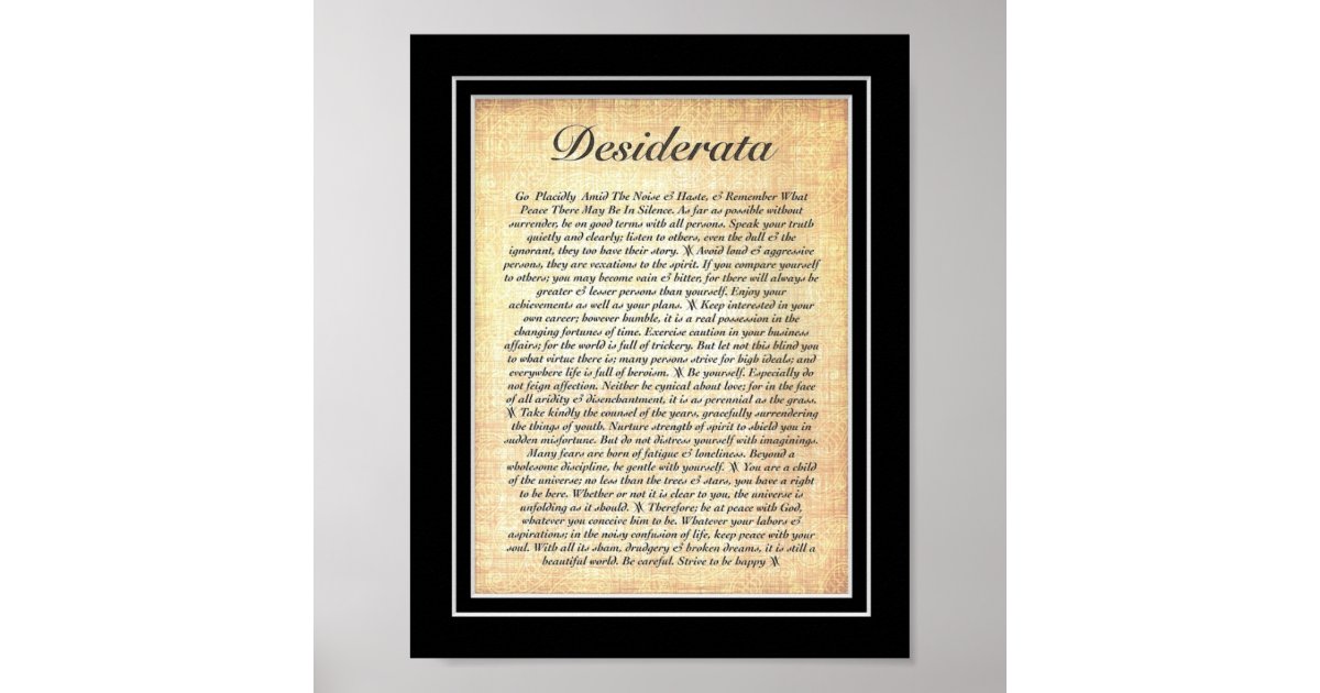 DESIDERATA Poster by Max Ehrmann=Fossil | Zazzle