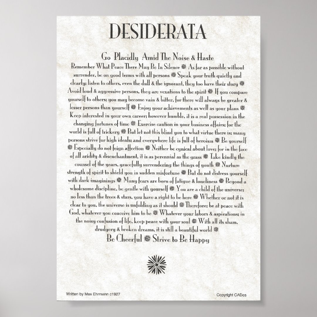 DESIDERATA Poster by Max Ehrmann MANY SIZES | Zazzle